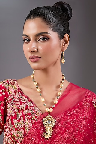 Gold Plated Kundan Polki & Pearl Kilangi Pendant Necklace Set by Just ...