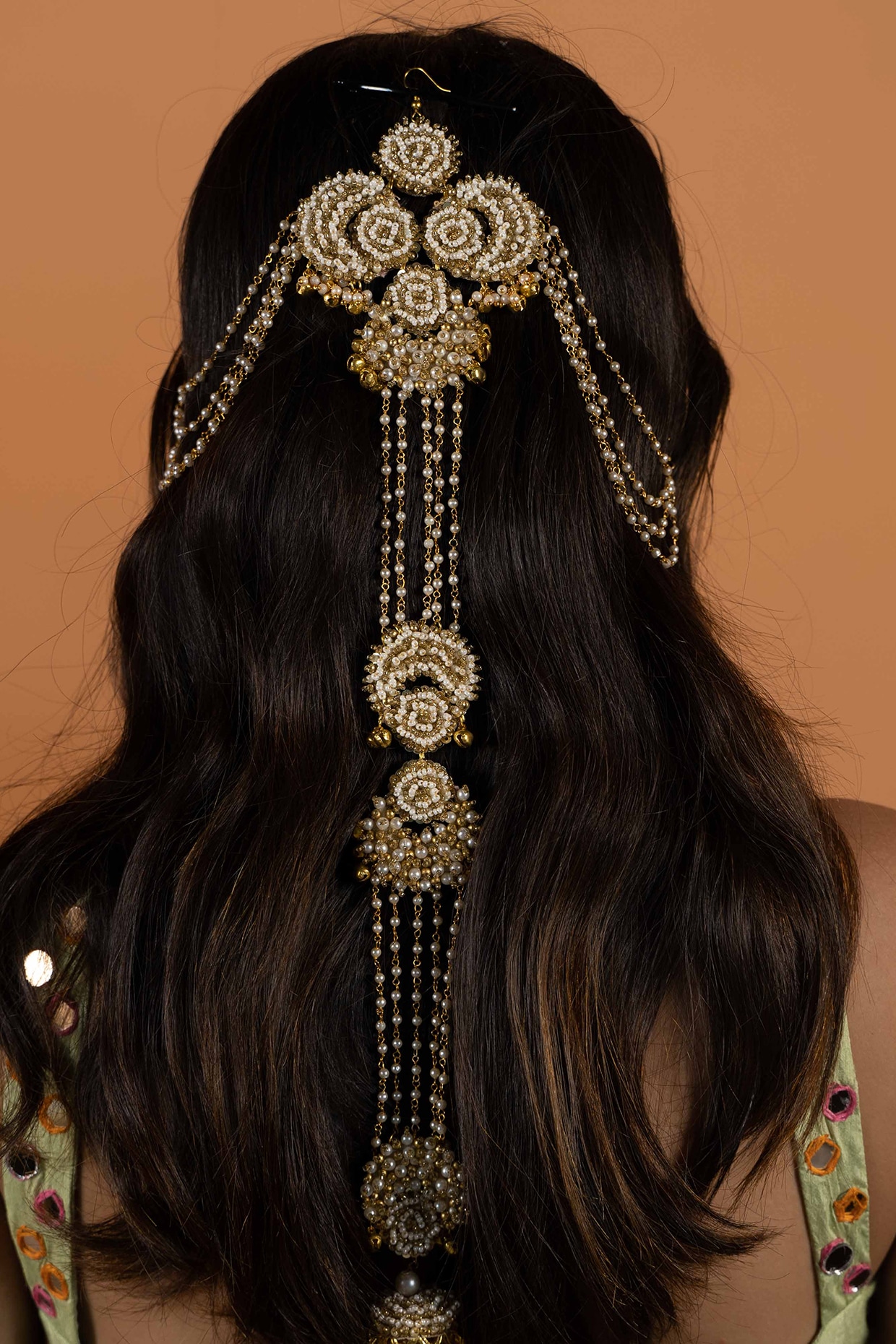 Gold Finish Pearl & Shell Headgear by KANYAADHAN BY DHIRAJAAYUSHI at ...