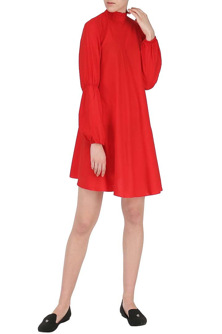 Red ruffled collar dress available only at Pernia's Pop Up Shop. 2025