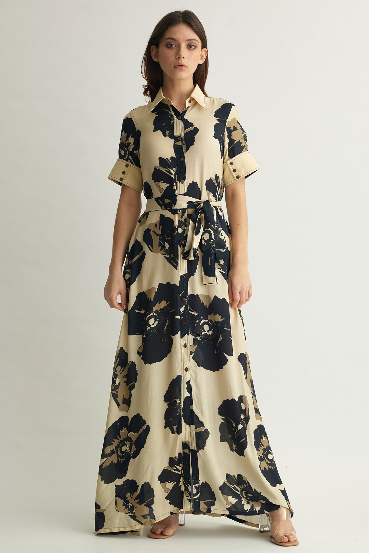 White & Black Muslin Cotton Silk Floral Shirt Dress by Koai at Pernia's Pop Up Shop 2025