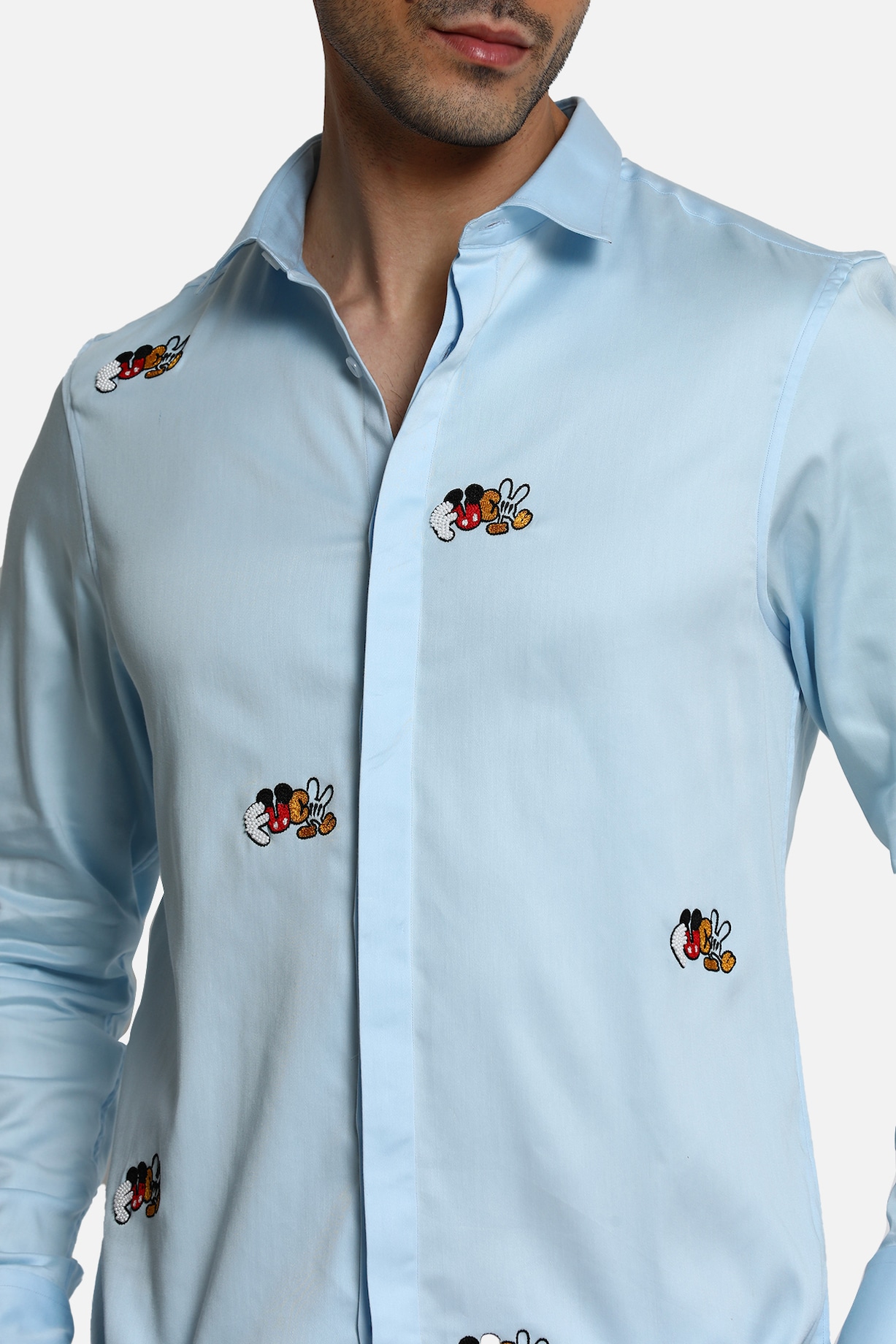 Powder Blue Cotton Motif Embellished Shirt by Komal Kothari at Pernia's ...