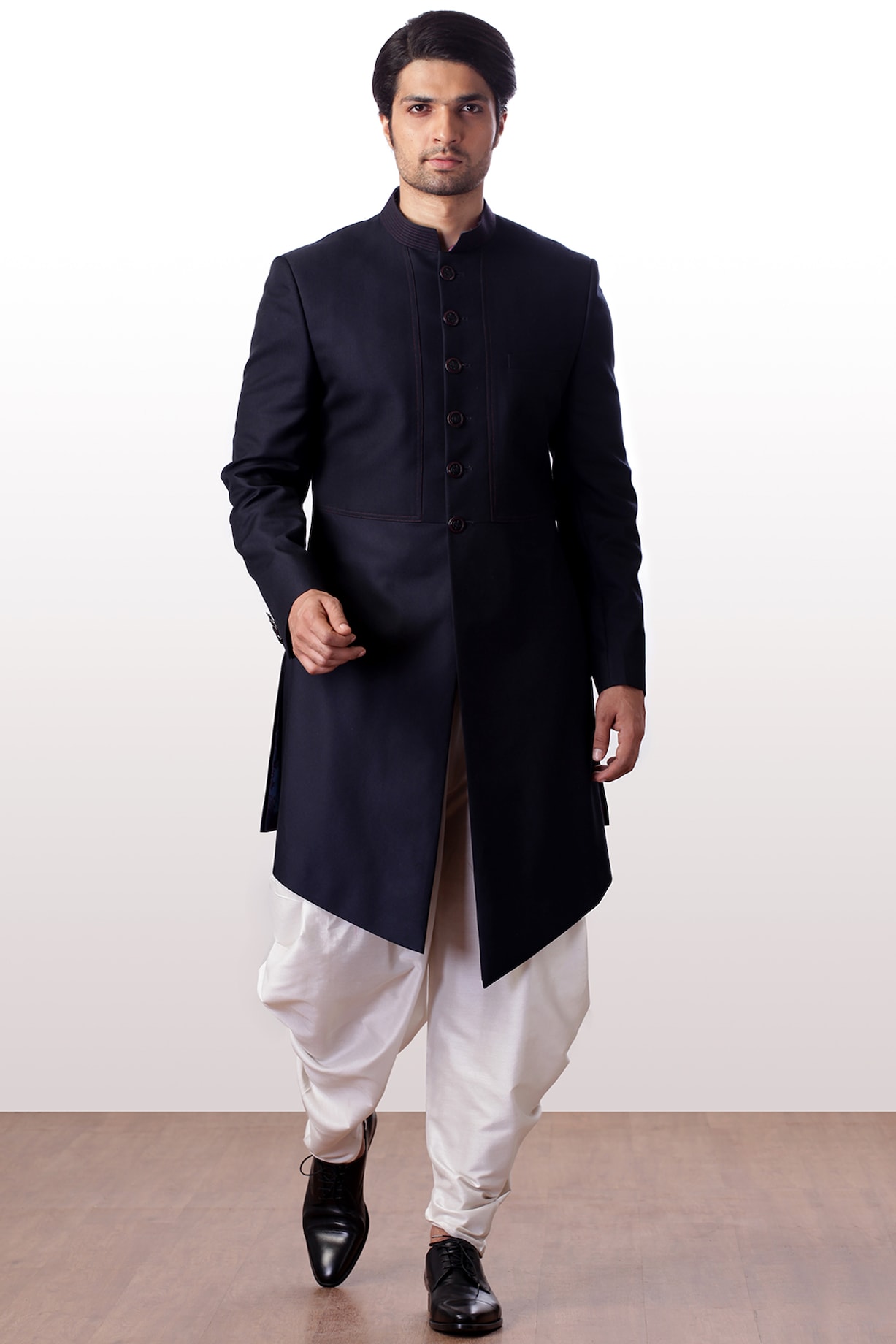 Navy Blue Terry Rayon Paneled Achkan Set by Kommal Sood at Pernia's Pop ...