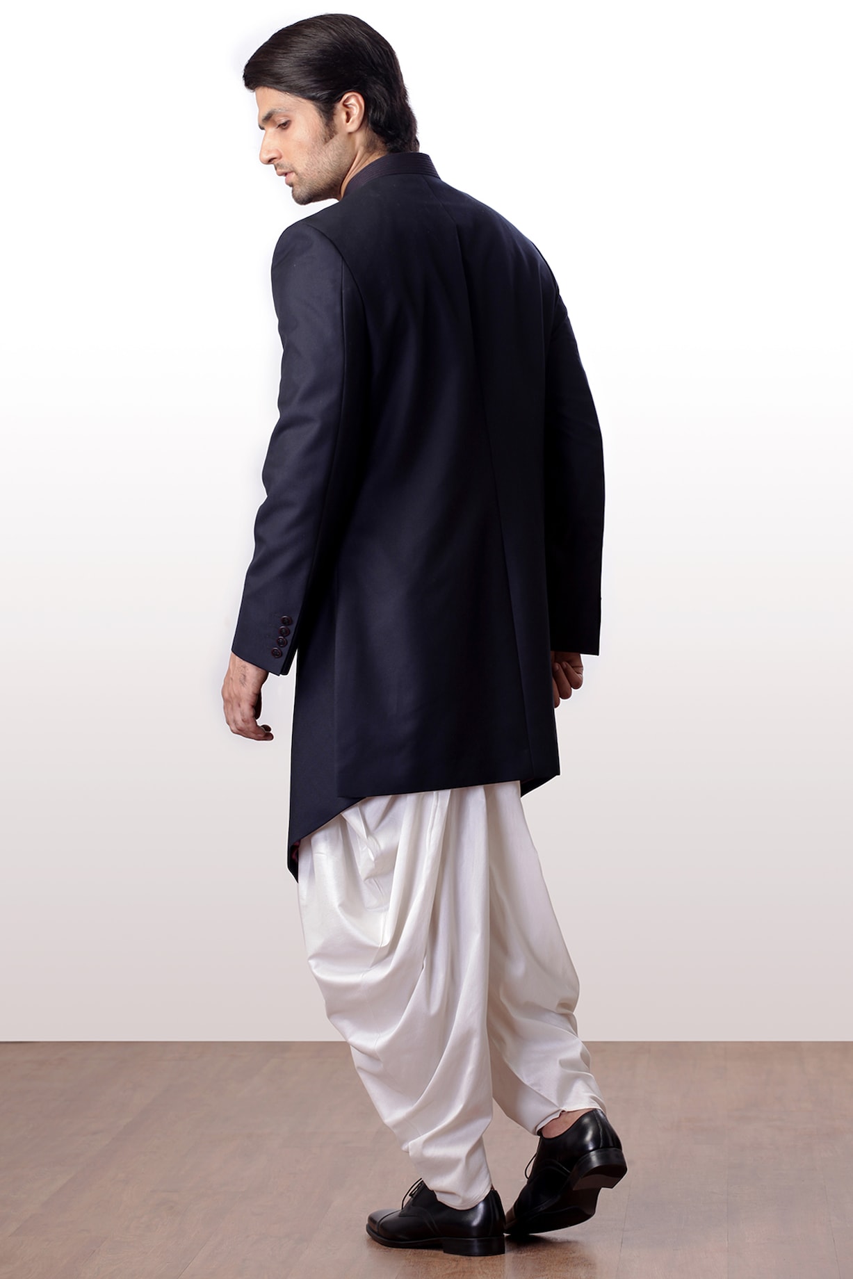 Navy Blue Terry Rayon Paneled Achkan Set by Kommal Sood at Pernia's Pop ...