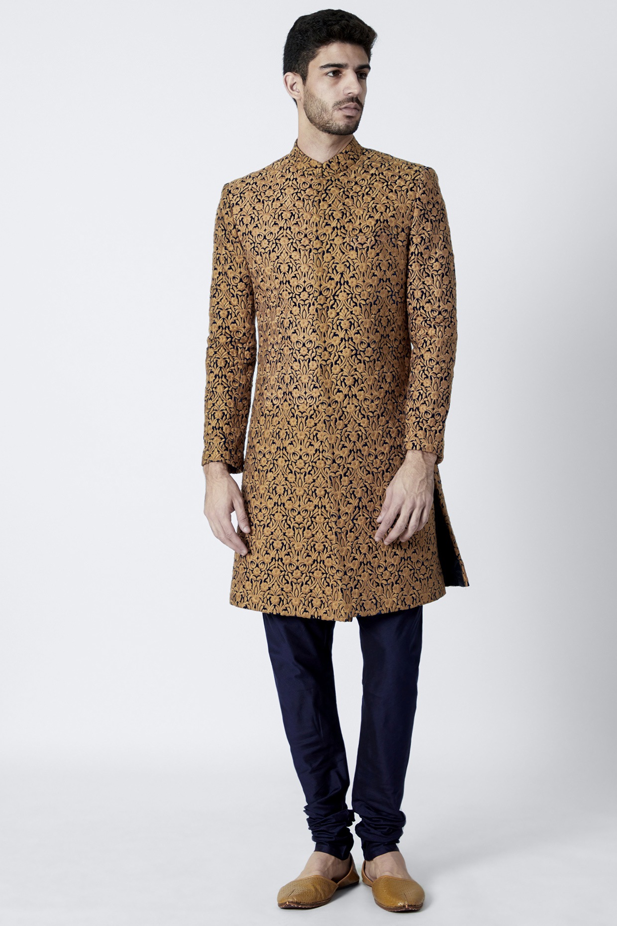 Navy Blue Embroidered Wedding Sherwani Set by Kommal Sood at Pernia's ...