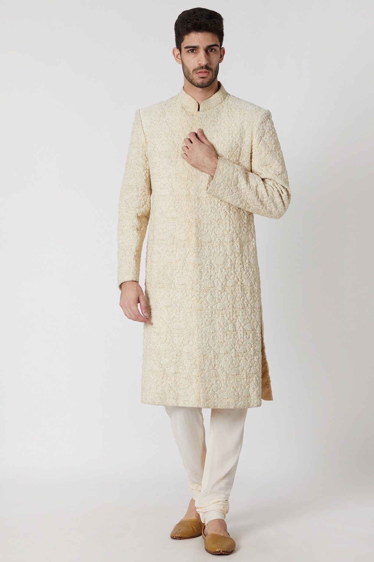 Light Beige Embroidered Sherwani Set Design by Kommal Sood at Pernia's ...