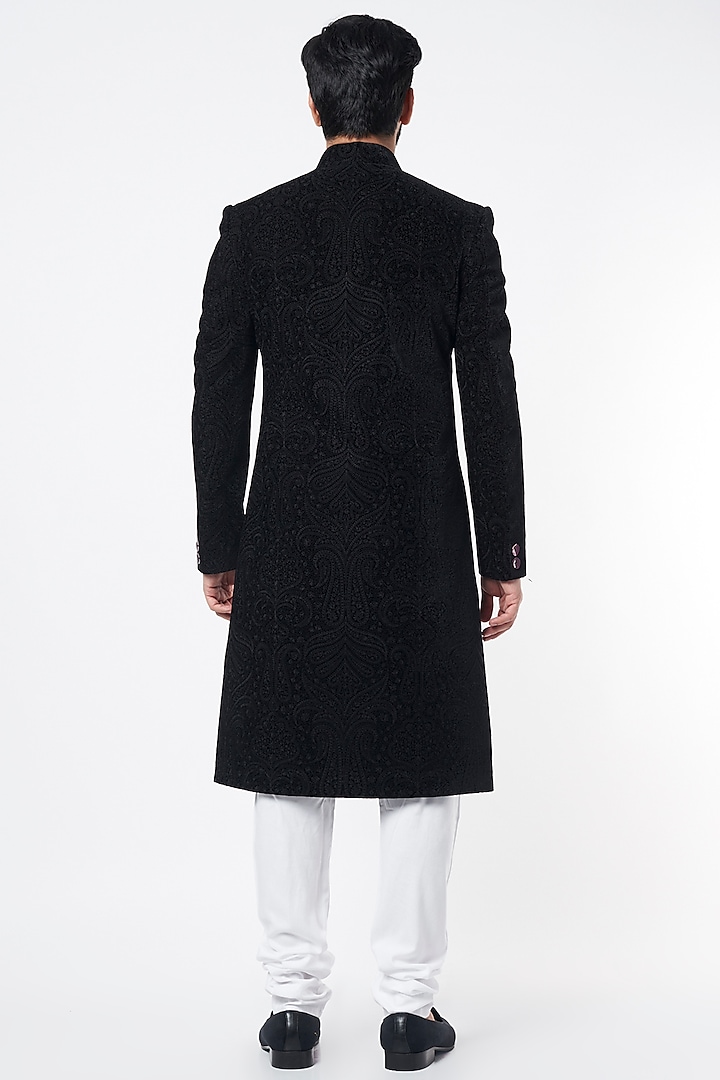 Black Embroidered Nawabi Sherwani Set Design by KORA BY NILESH MITESH ...