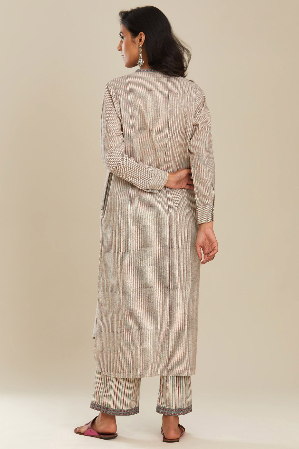 Ivory Striped Hand Block Printed Kurta Set by Kora at Pernia's Pop Up ...