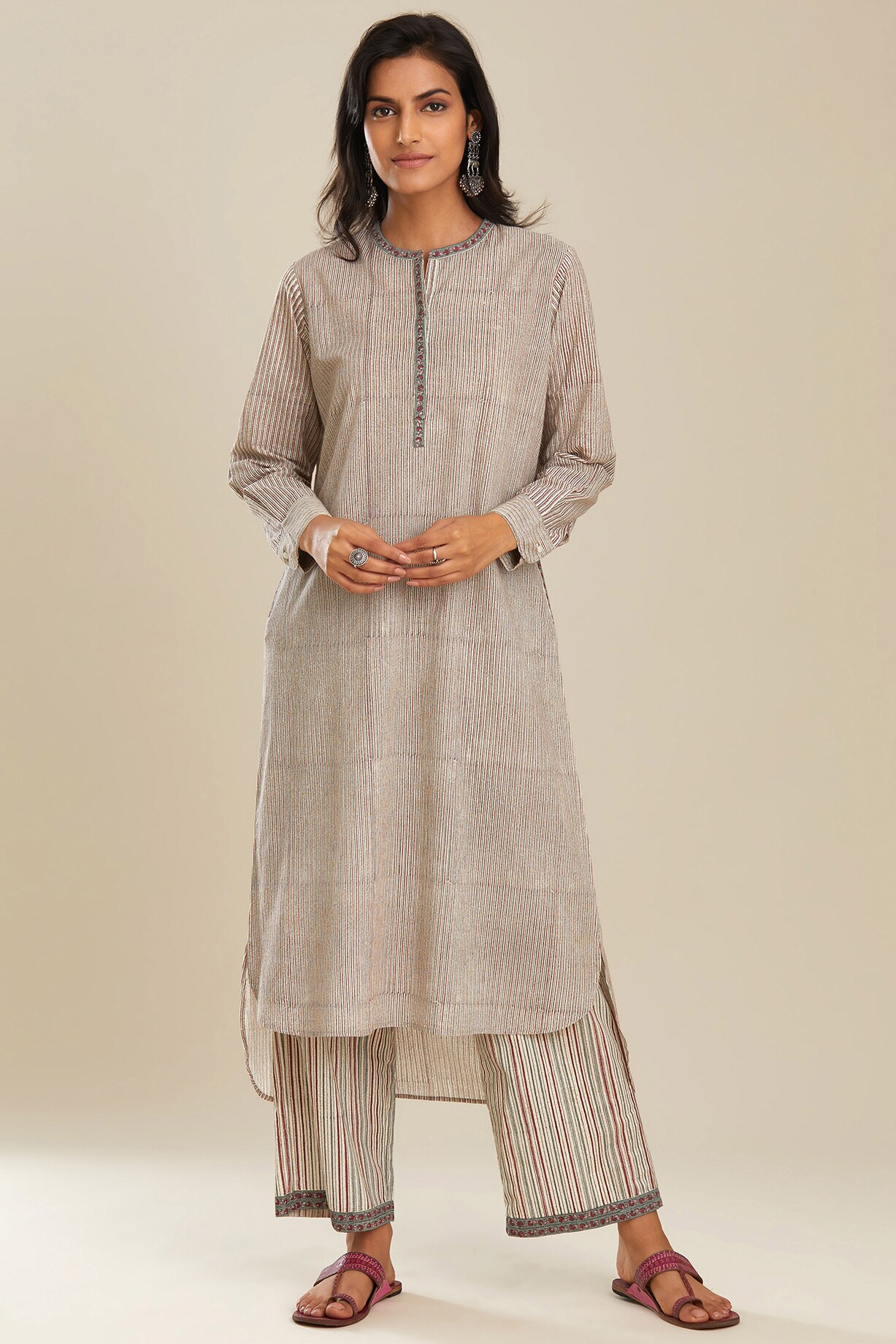 Ivory Striped Hand Block Printed Kurta Set by Kora at Pernia's Pop Up ...
