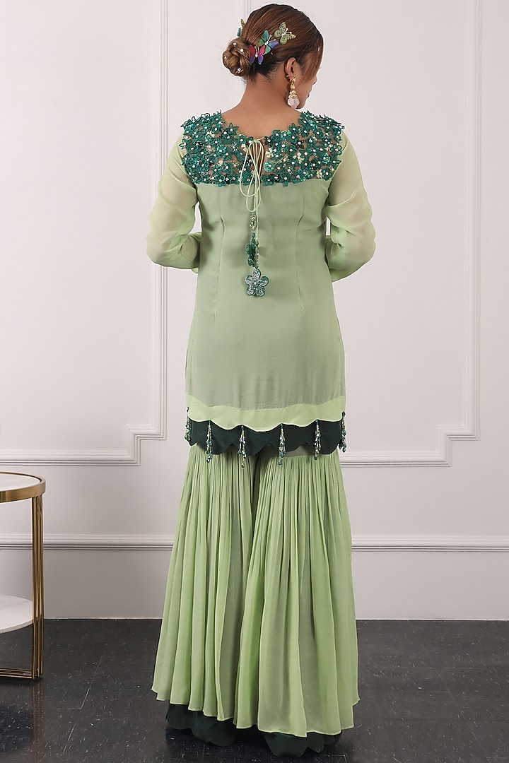 Green Georgette Layered Gharara Set by KIRAN KALSI at Pernia's Pop Up ...