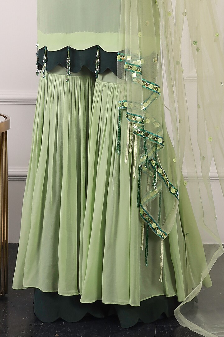 Green Georgette Layered Gharara Set by KIRAN KALSI at Pernia's Pop Up ...