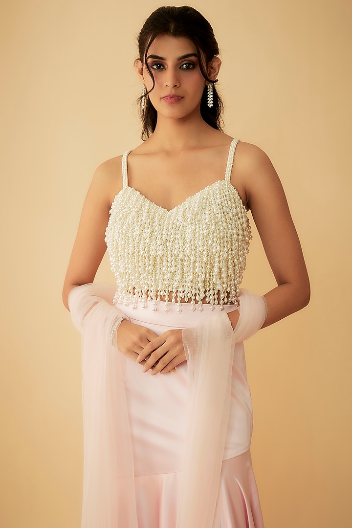 Blush Pink Satin Fish-Cut Wedding Lehenga Set by Kresha Lulla at Pernia ...