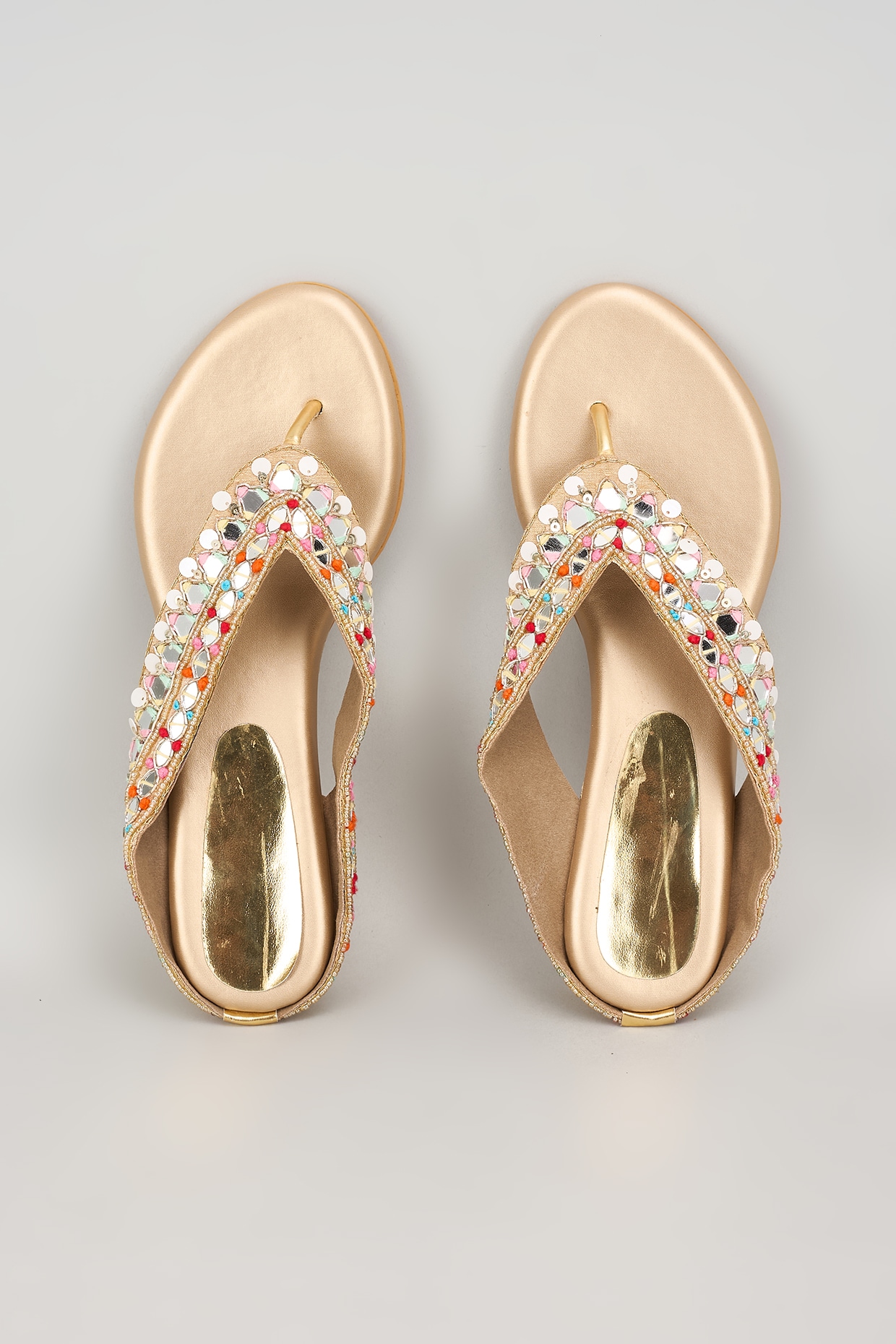 Multi-Colored Silk & Wood Sequins Work Wedges by Kkarma Accessories at ...