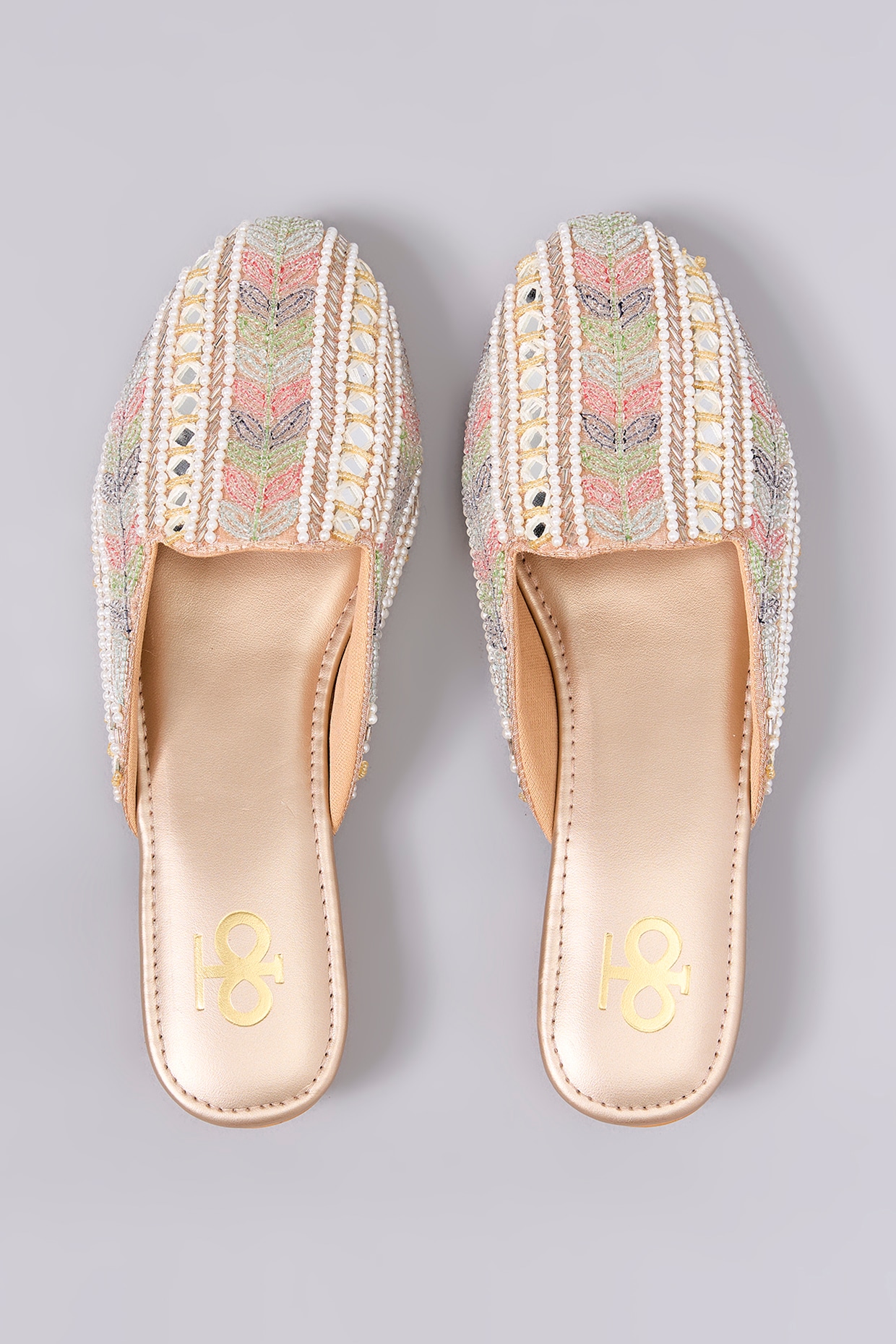 Multi-Colored Silk & Wood Bead Embroidered Mules by Kkarma Accessories ...