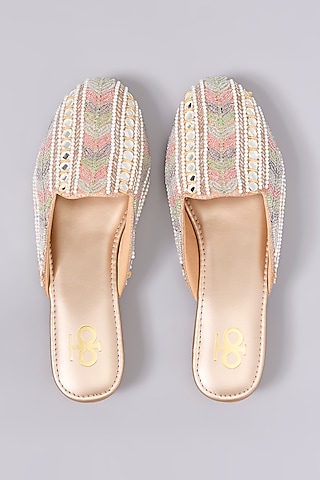 Multi-Colored Silk & Wood Bead Embroidered Mules by Kkarma Accessories ...