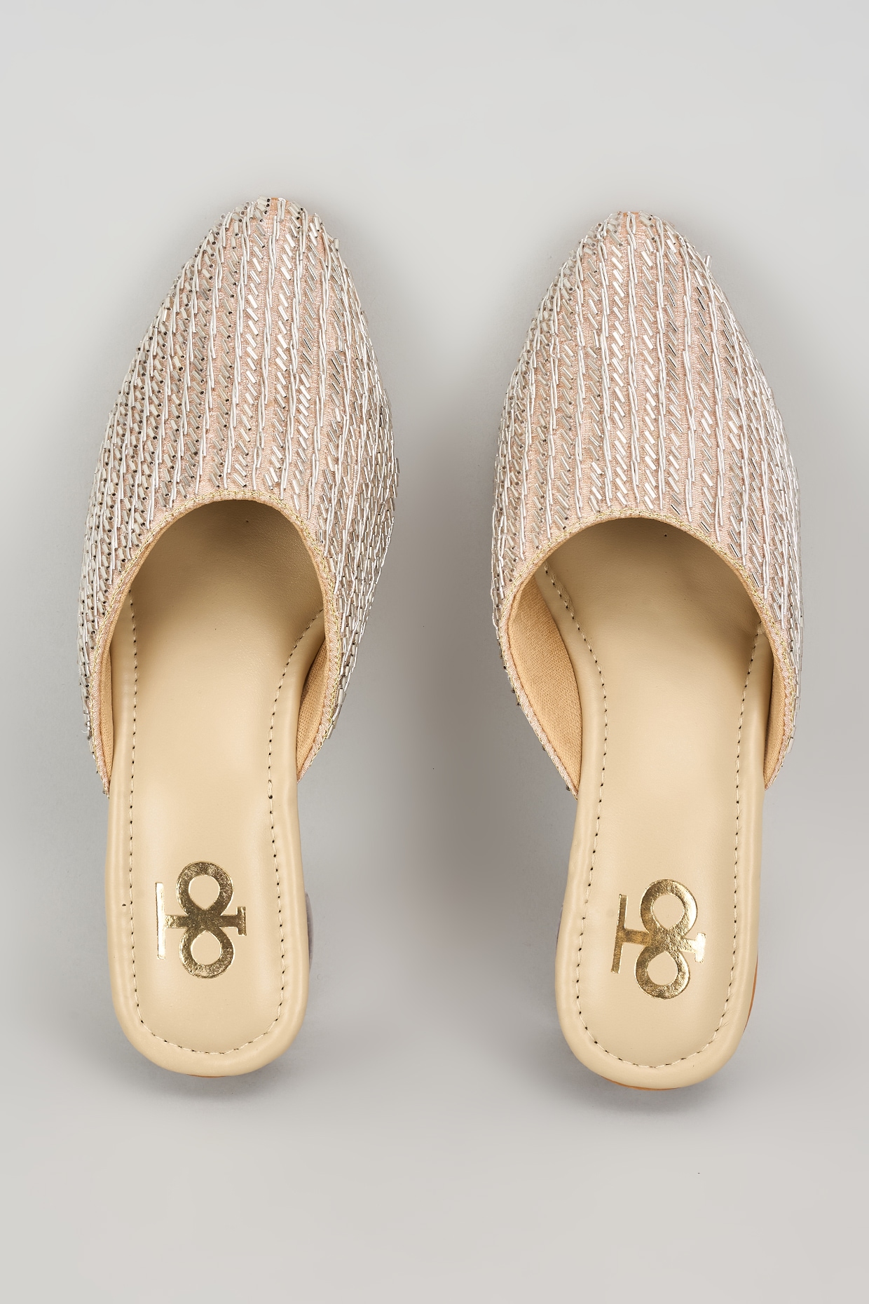 Rose Gold Silk & Wood Zardosi Work Mules by Kkarma Accessories at ...