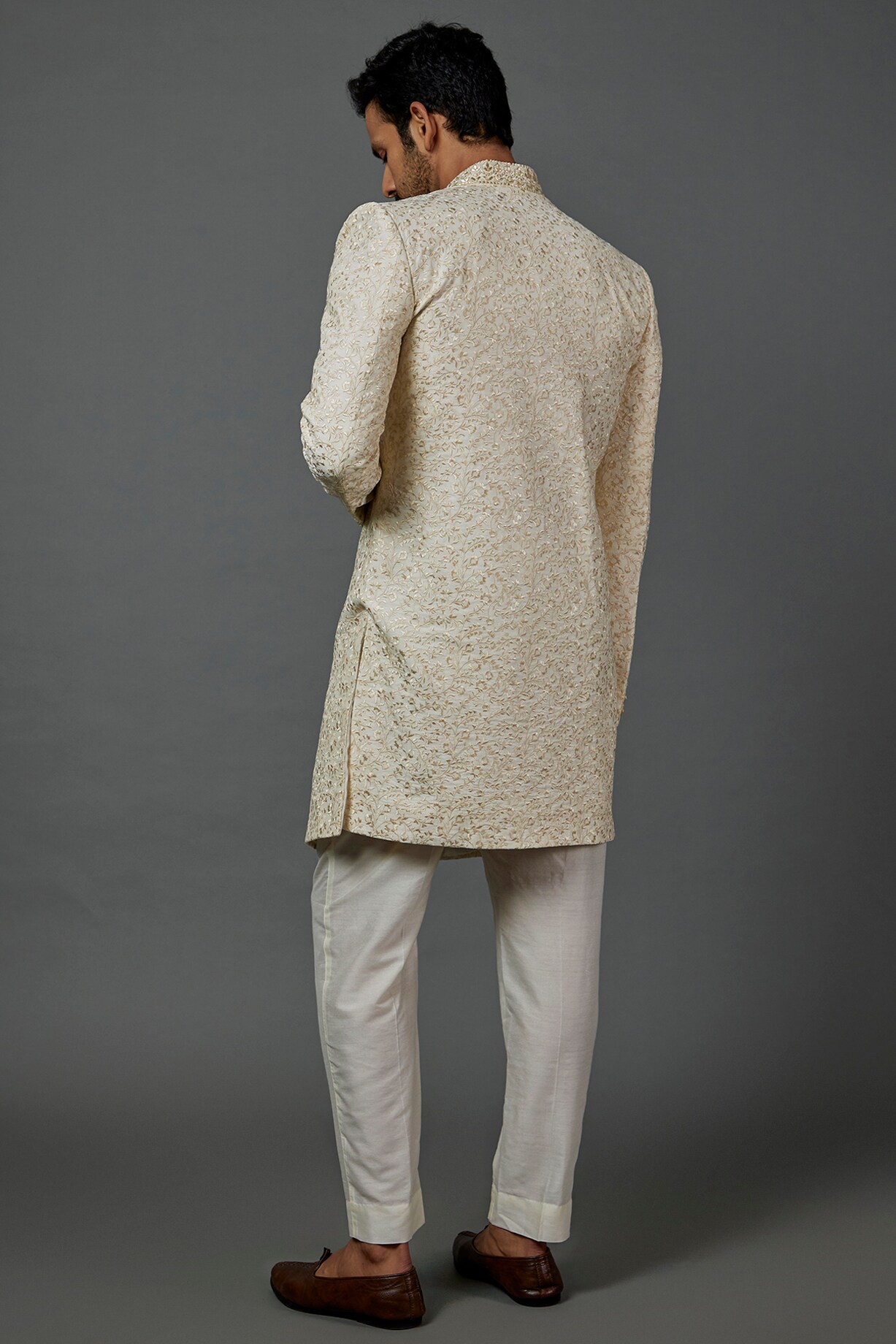 Buy Krishna Mehta Men Ivory Embroidered Sherwani Set at Pernia ...