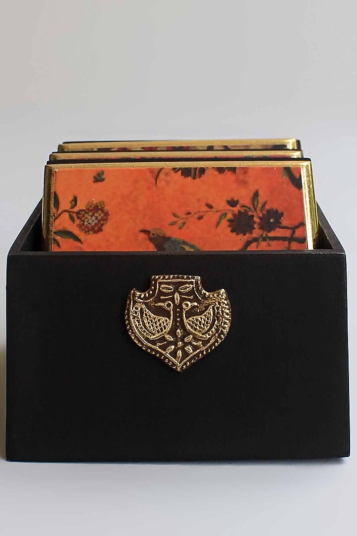 Orange Gulbagh Coasters (Set of 6) by Karo at Pernia's Pop Up Shop 2025