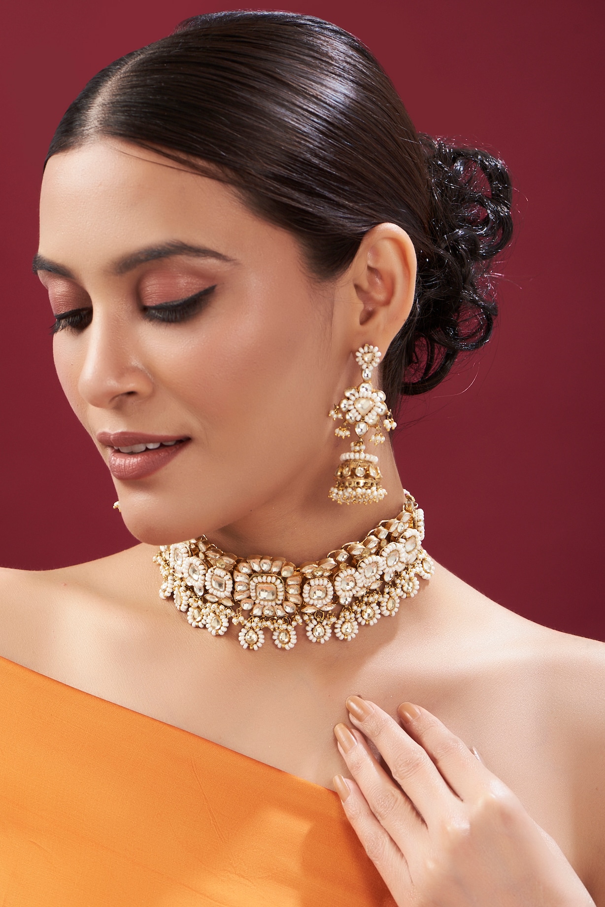 Gold Finish Kundan Polki Choker Necklace Set by Kreart at Pernia's Pop Up Shop 2025