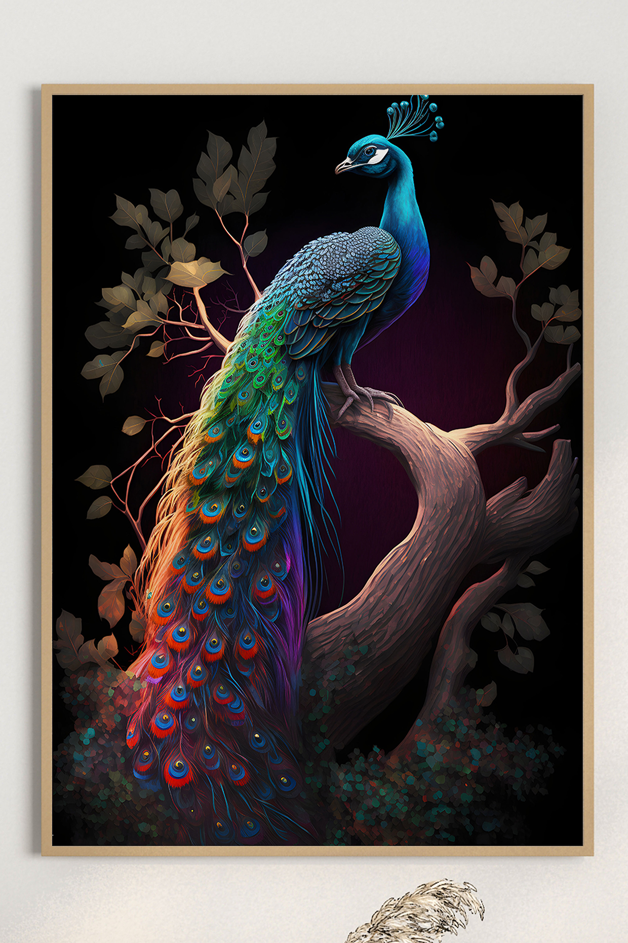 Peacock painting on wall store