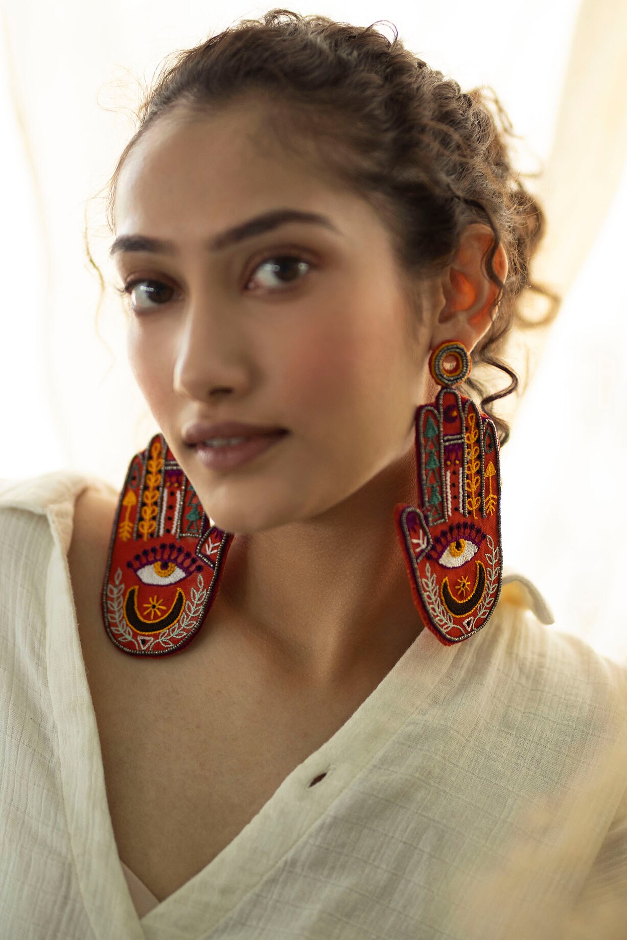 Orange Hand Embroidered Stud Earrings by KrutiArts at Pernia's Pop Up ...