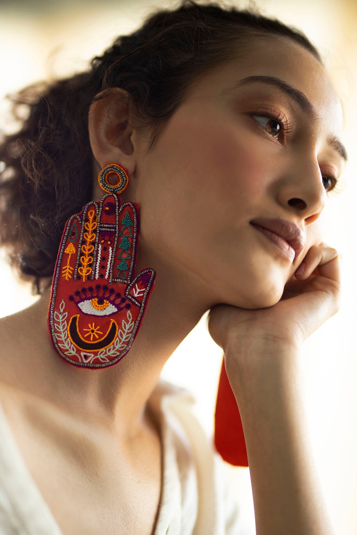 Orange Hand Embroidered Stud Earrings by KrutiArts at Pernia's Pop Up ...