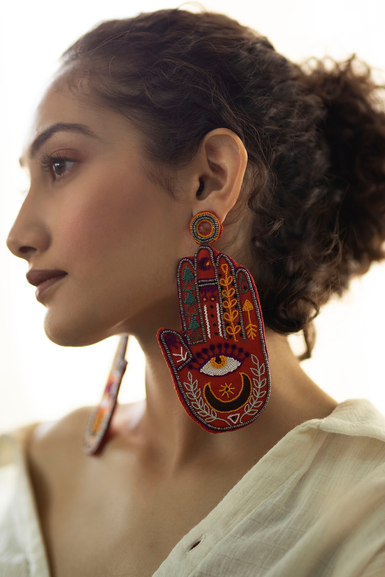 Orange Hand Embroidered Stud Earrings by KrutiArts at Pernia's Pop Up ...