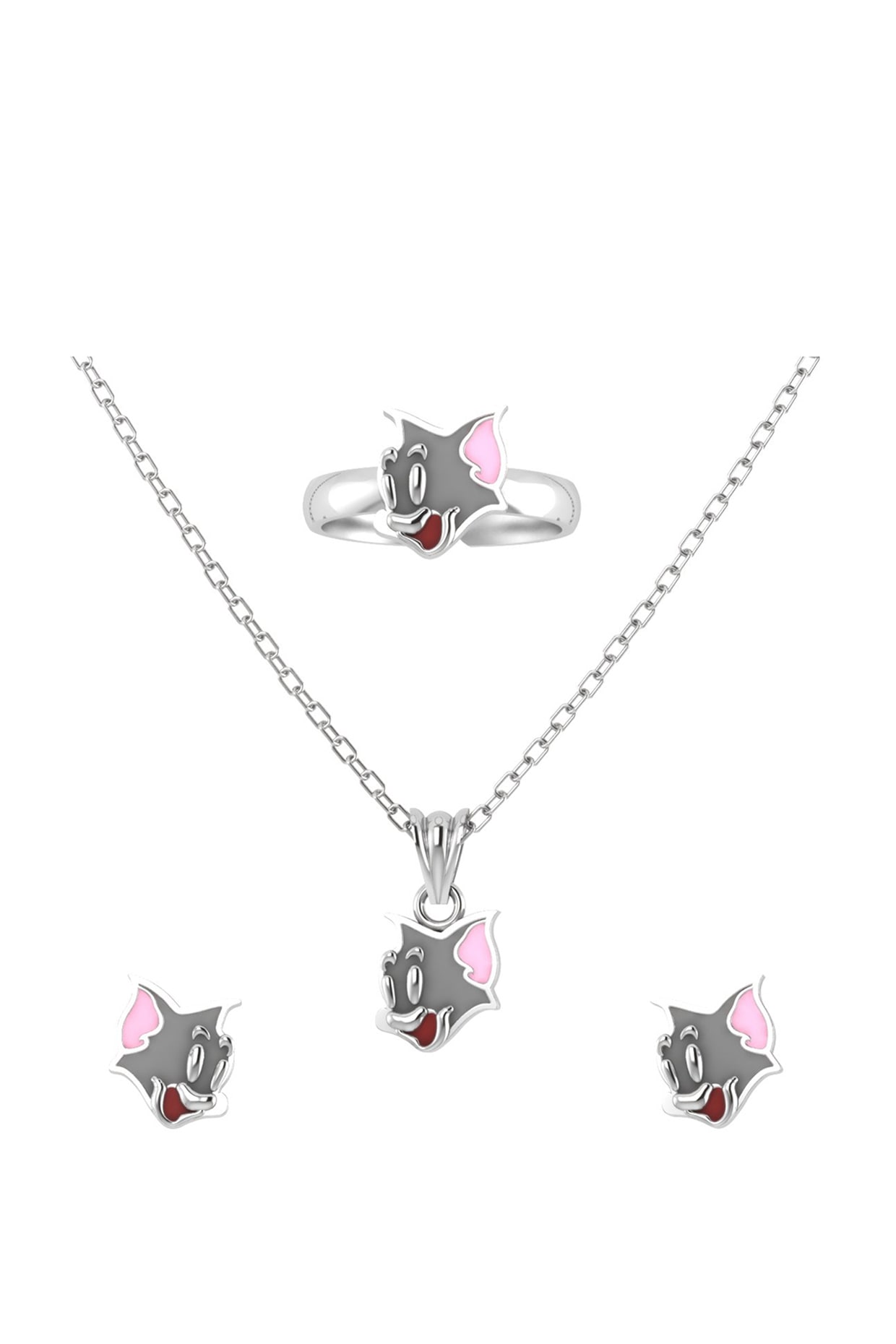 White Finish Enamelled Tom Necklace Set In Sterling Silver For Girls by ...
