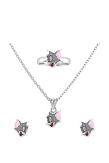 White Finish Enamelled Tom Necklace Set In Sterling Silver For Girls ...