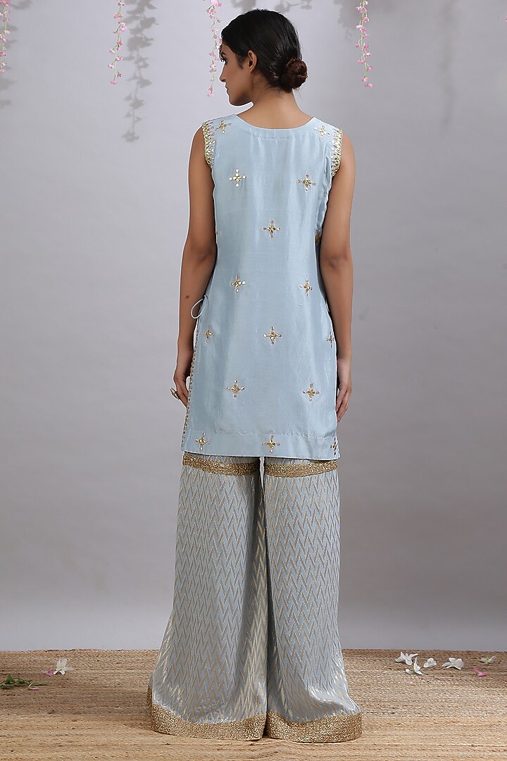 Sky Blue Crepe Hand Embroidered Gharara Set by Kanika sharma at Pernia ...