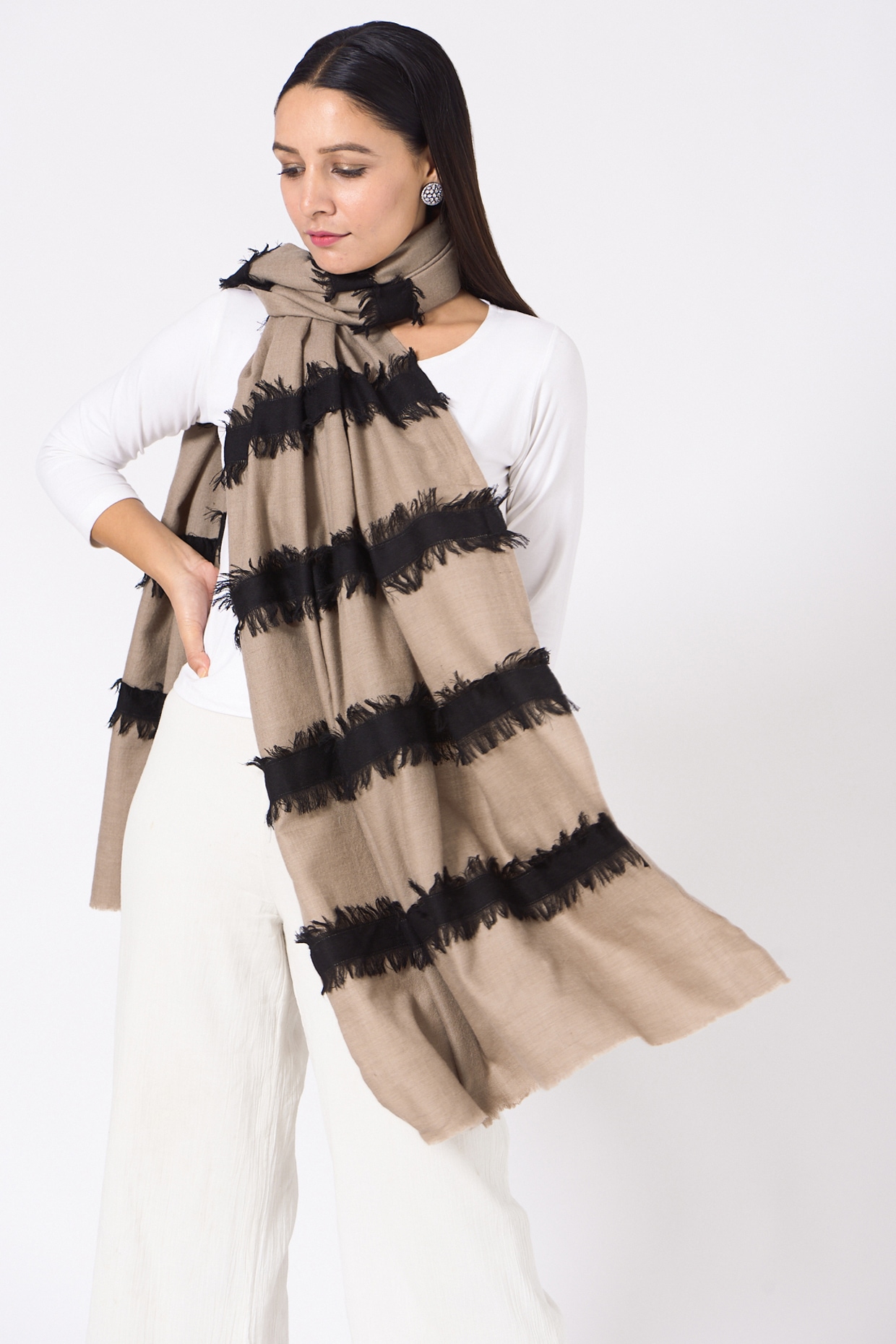 Black & Light Brown Handmade Stole by Kstory at Pernia's Pop Up Shop 2025