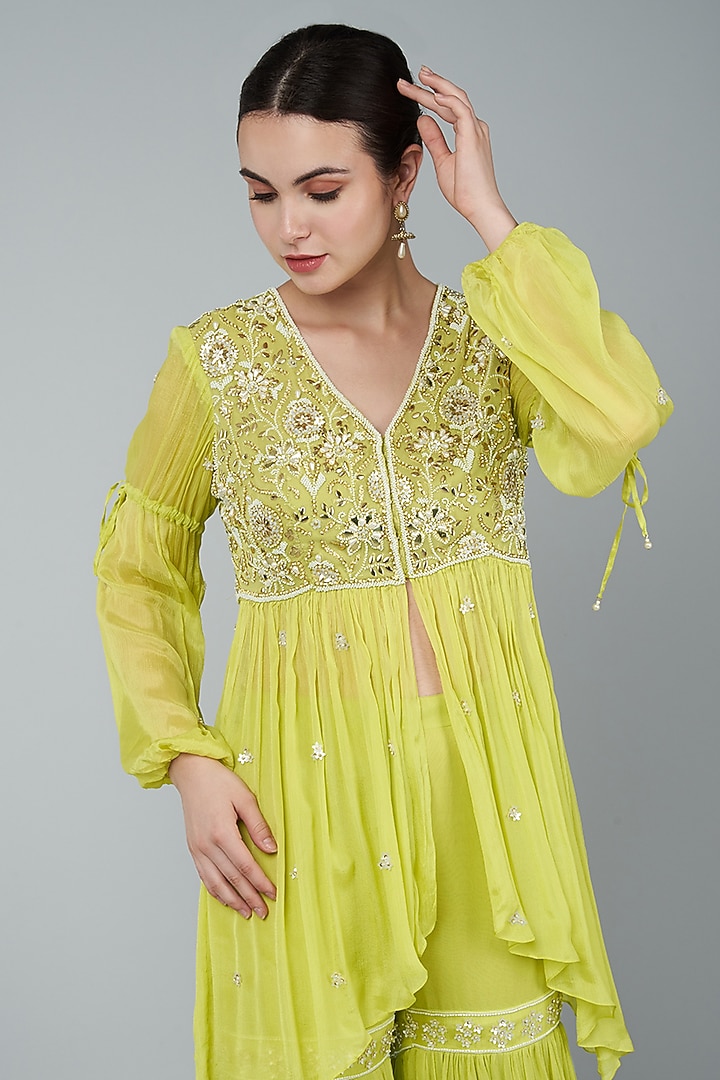 Yellow Georgette Gharara Set by Keith Gomes at Pernia's Pop Up Shop 2025