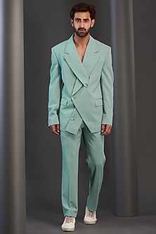 Ice Blue Italian Fabric Blazer Set by Kudrat Couture at Pernia's Pop Up ...