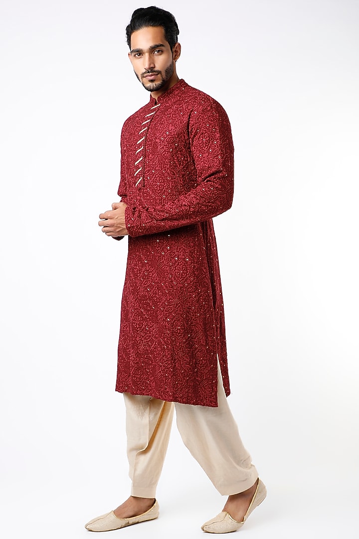 Red Kurta Set With Sequins by Kudrat Couture at Pernia's Pop Up Shop 2024