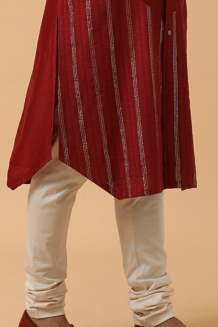 Crimson Red Chanderi Silk & Cotton Lurex Kurta Set by Kudrat Couture at ...