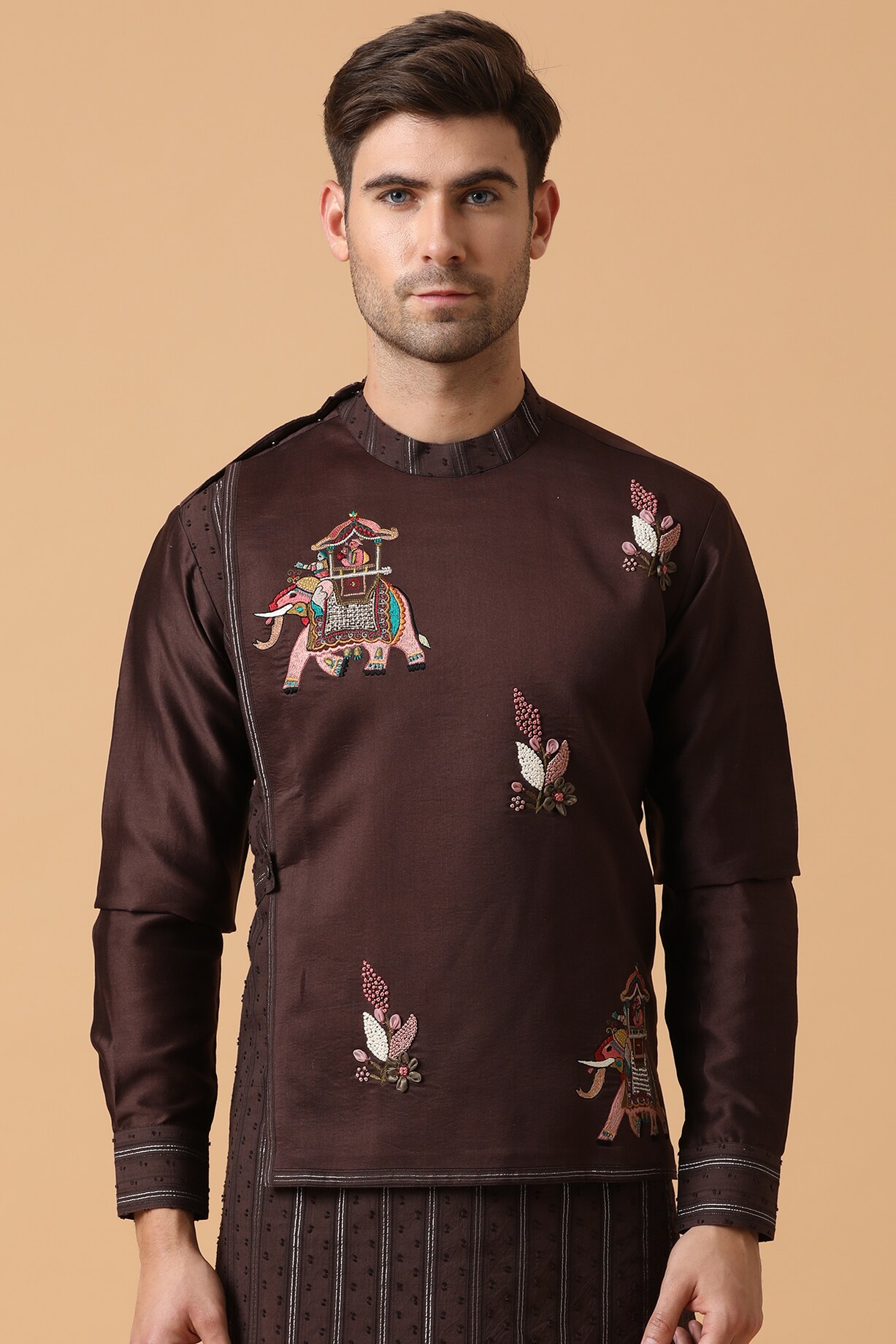 Brown Embroidered Layered Kurta Set by Kudrat Couture at Pernia's Pop ...