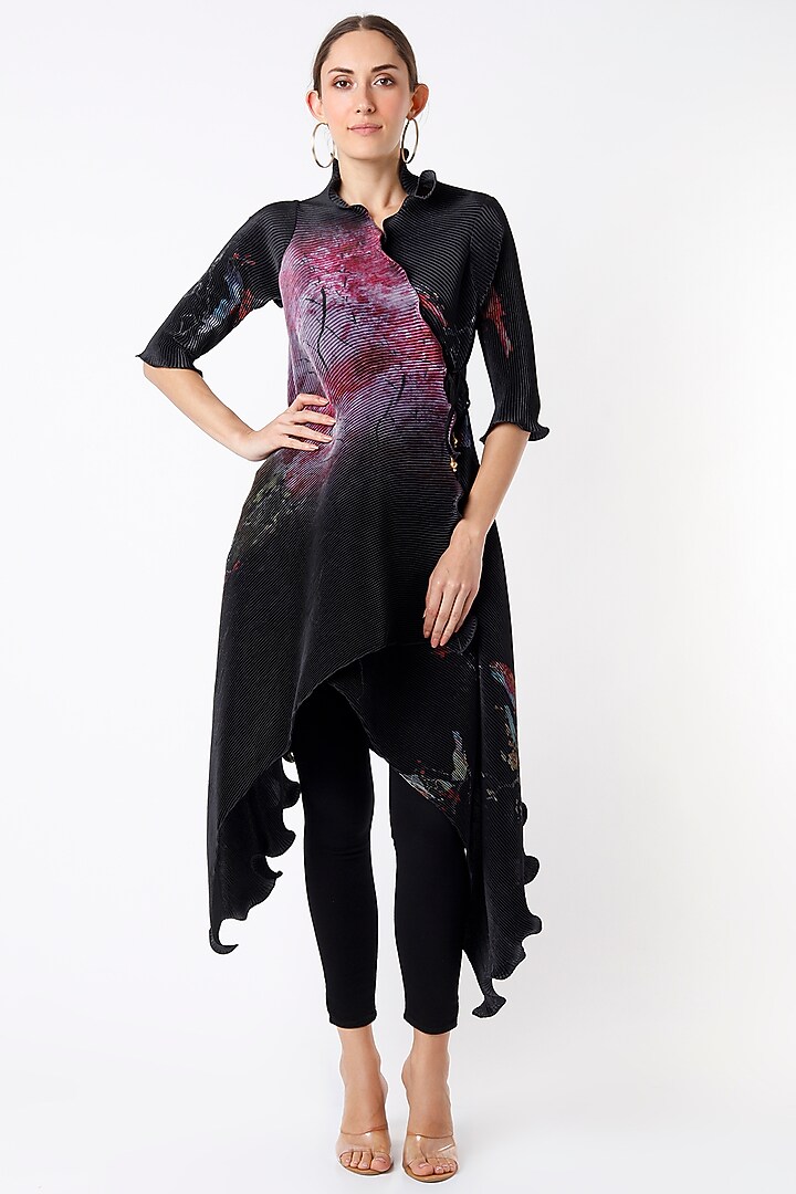 Black Digital Printed Wrapped Kurta Design by Kiran Uttam Ghosh at ...