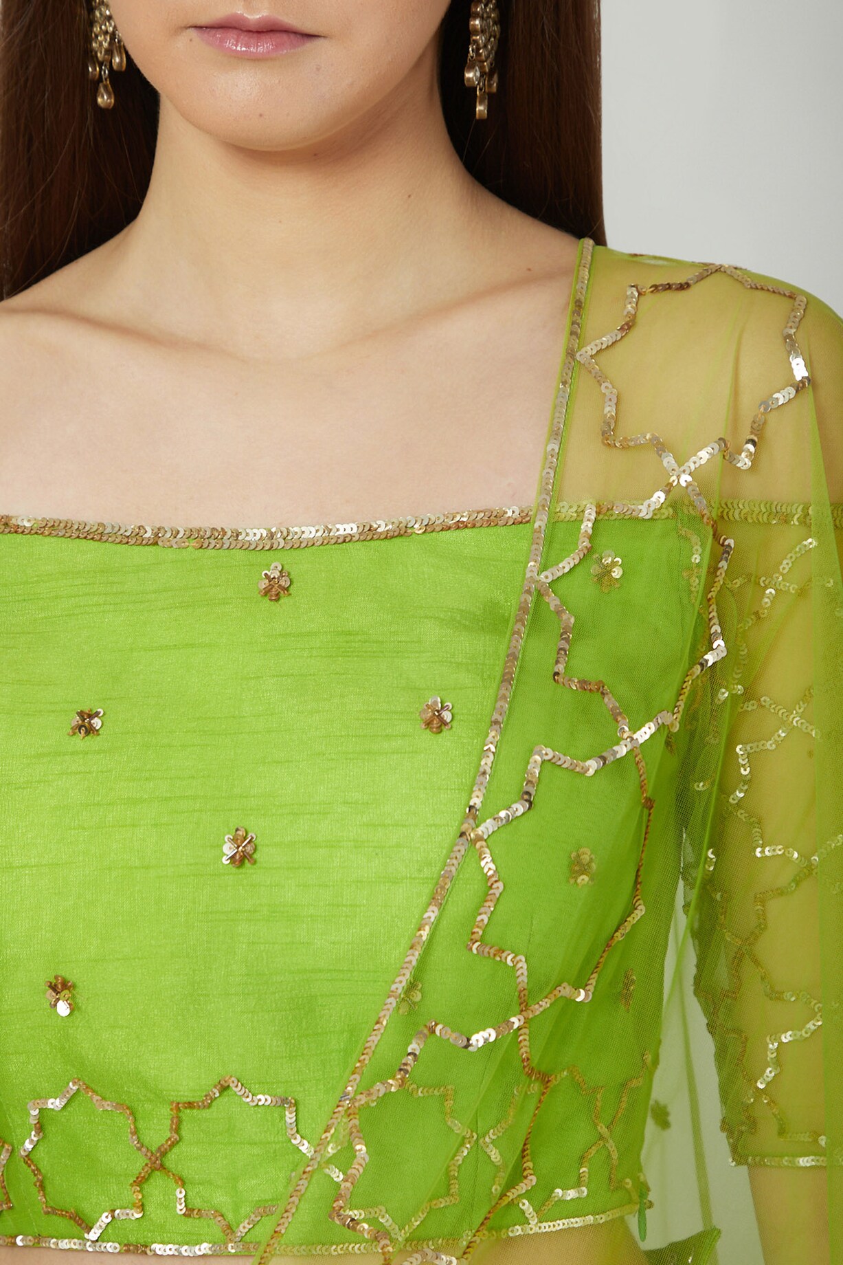 Lime Green Hand Embroidered Lehenga Set Design by Kudi Pataka Designs ...