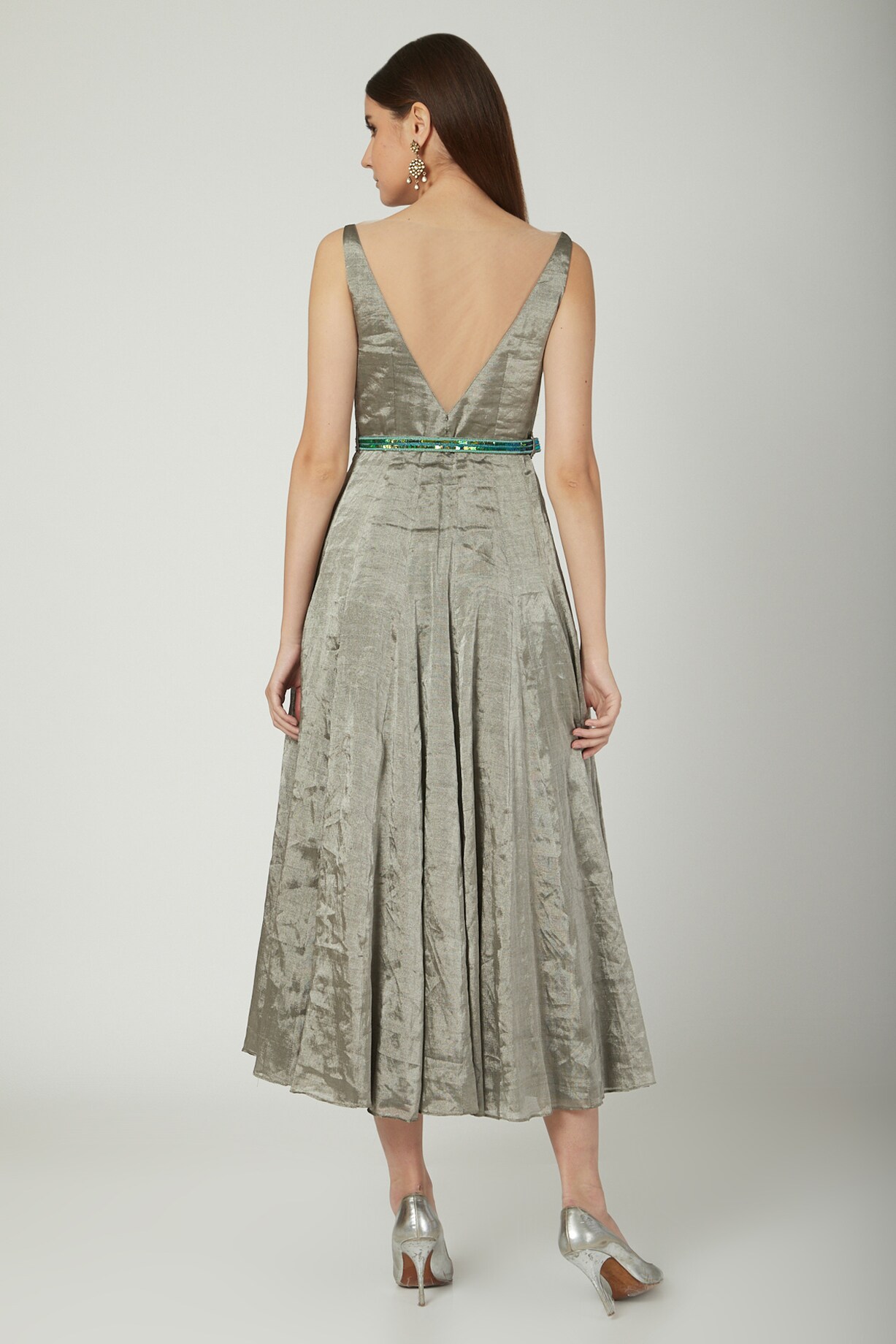 Grey Embroidered Kalidar Kurta With Belt & Dupatta Design by Kudi ...