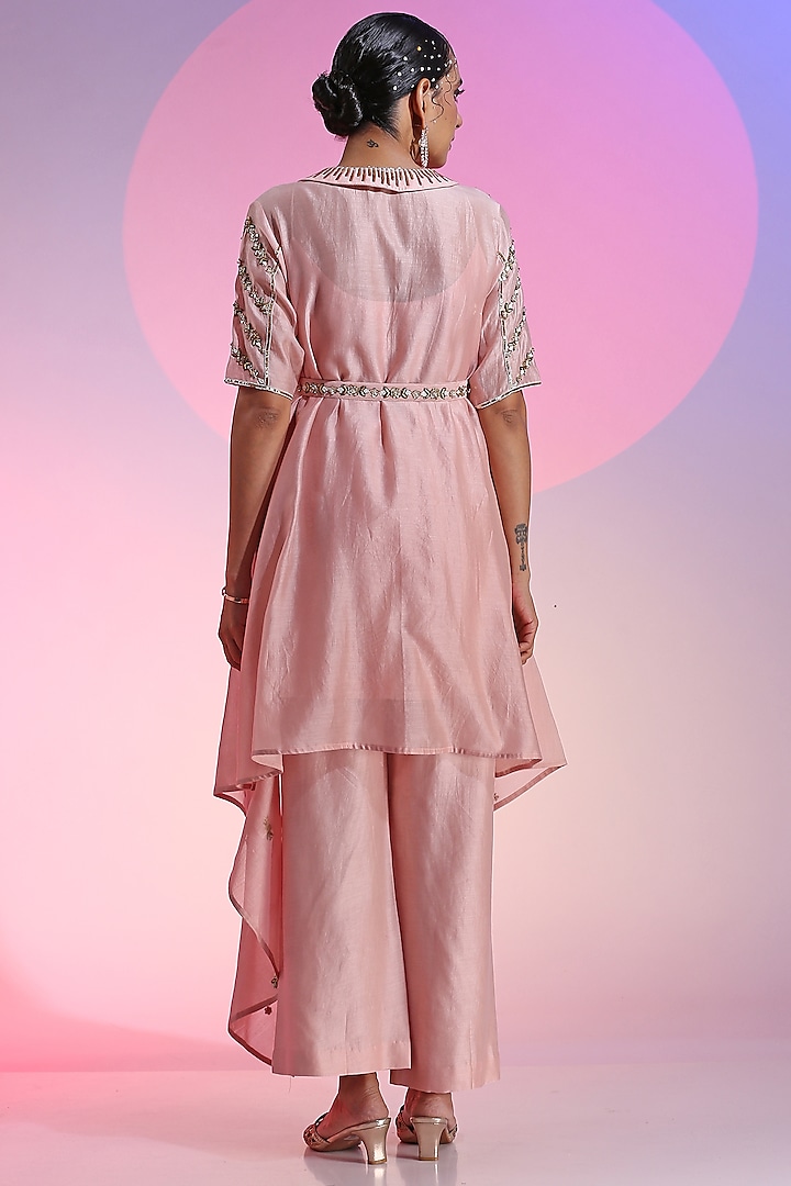 Soft Pink Pure Chanderi Embroidered Jacket Set by Kudi Pataka Designs ...