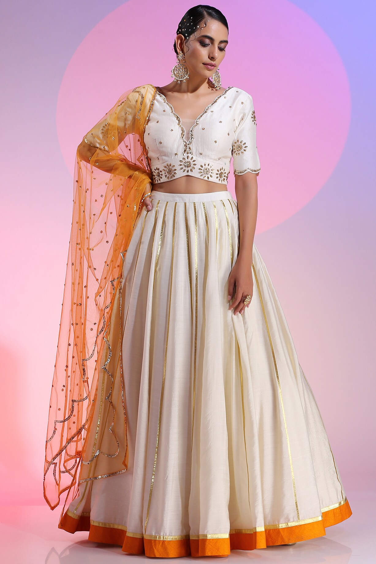 Ivory Pure Chanderi Embroidered Wedding Lehenga Set by Kudi Pataka ...