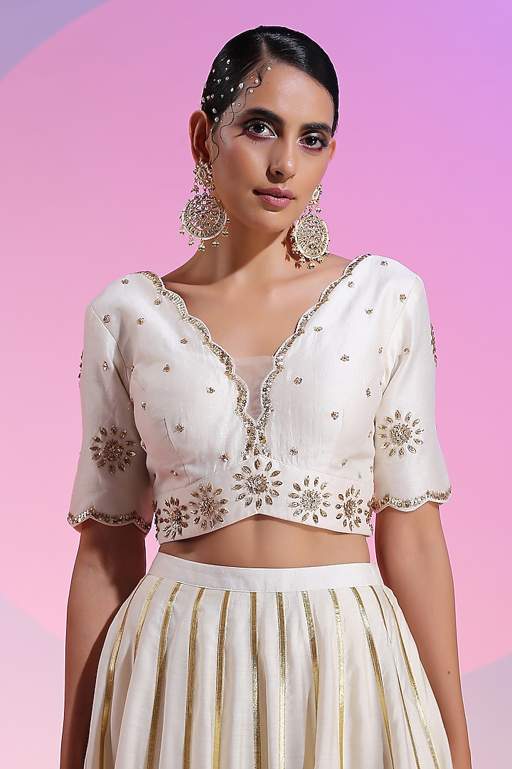 Ivory Pure Chanderi Embroidered Wedding Lehenga Set by Kudi Pataka ...