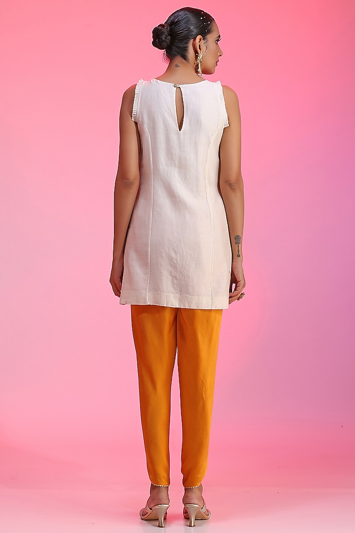 Ivory Hand Woven Cotton Silk Embroidered Kurta Set Design by Kudi ...