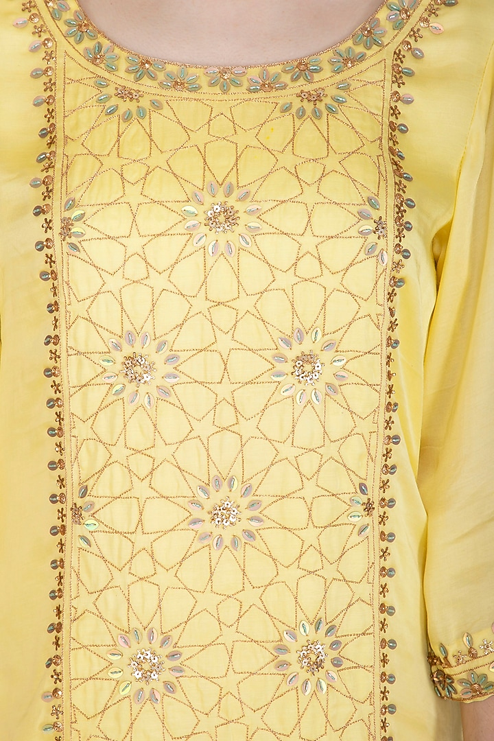 Lemon Yellow Hand Embroidered Sharara Set by Kudi Pataka Designs at ...