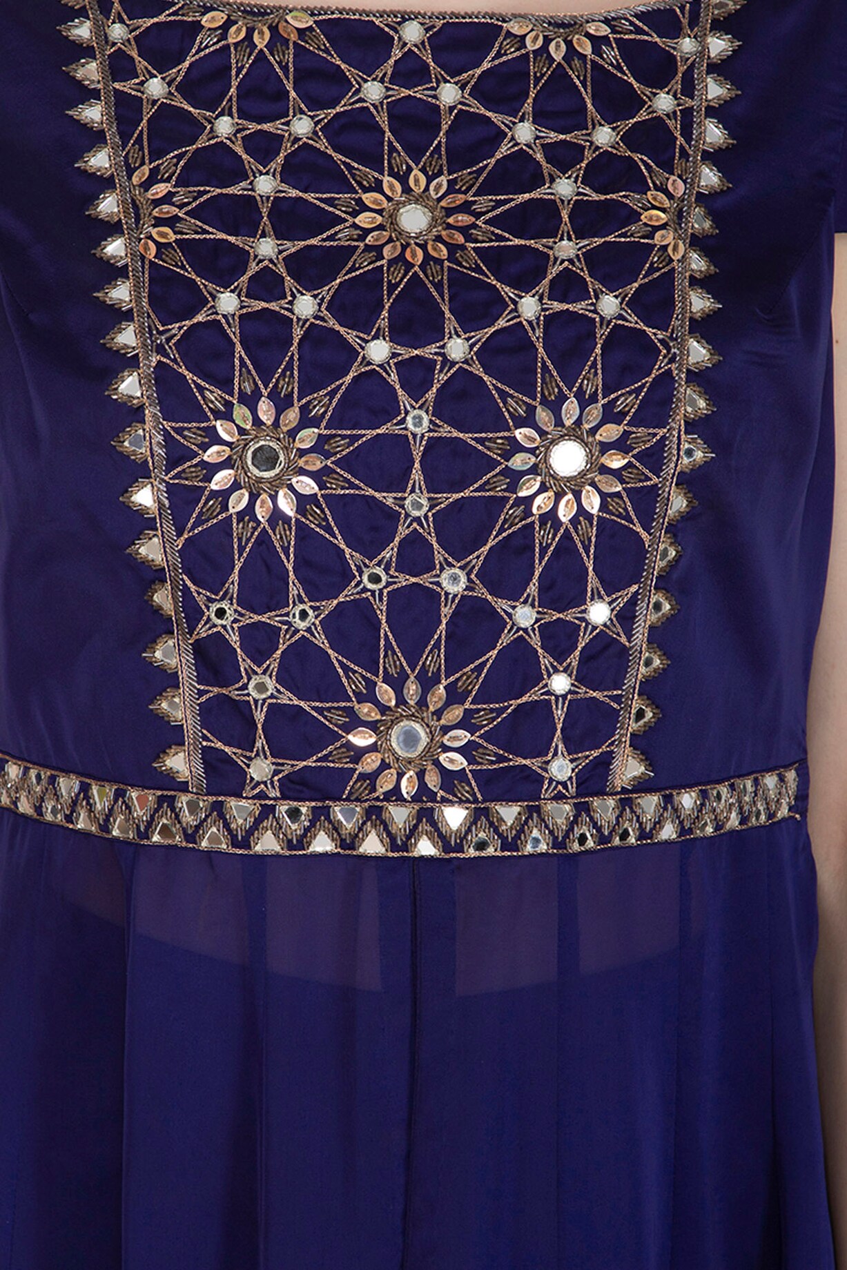 Deep Blue Hand Embroidered Kalidar Tunic by Kudi Pataka Designs at ...