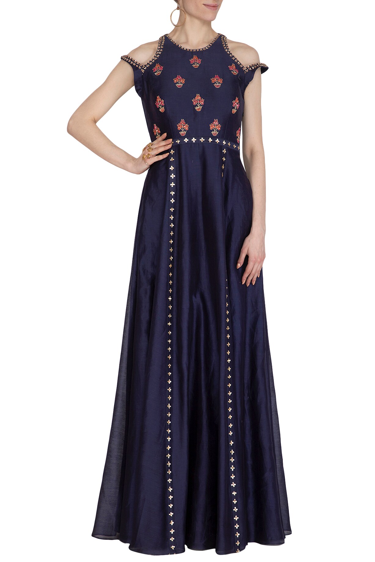 Midnight Blue Hand Embroidered Gown by Kudi Pataka Designs at Pernia's ...