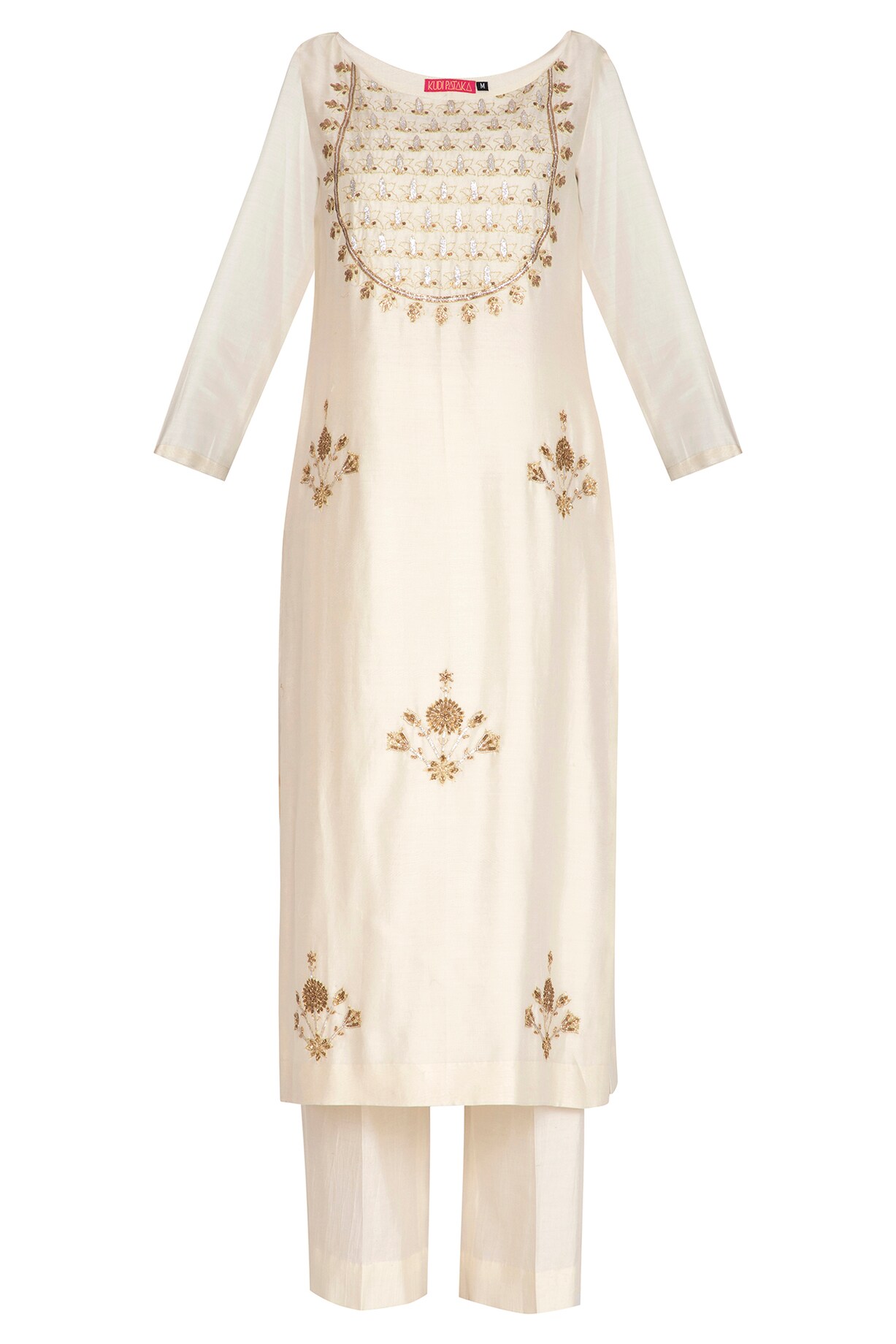 Ivory Hand Embroidered Kurta Set Design by Kudi Pataka Designs at ...