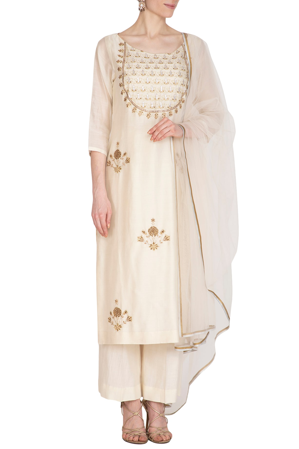 Ivory Hand Embroidered Kurta Set Design by Kudi Pataka Designs at ...