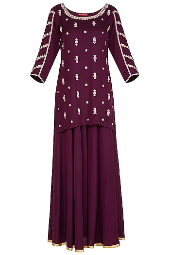 Wine Hand Embroidered Sharara Set Design by Kudi Pataka Designs at ...