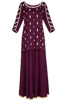 Wine Hand Embroidered Sharara Set Design by Kudi Pataka Designs at ...