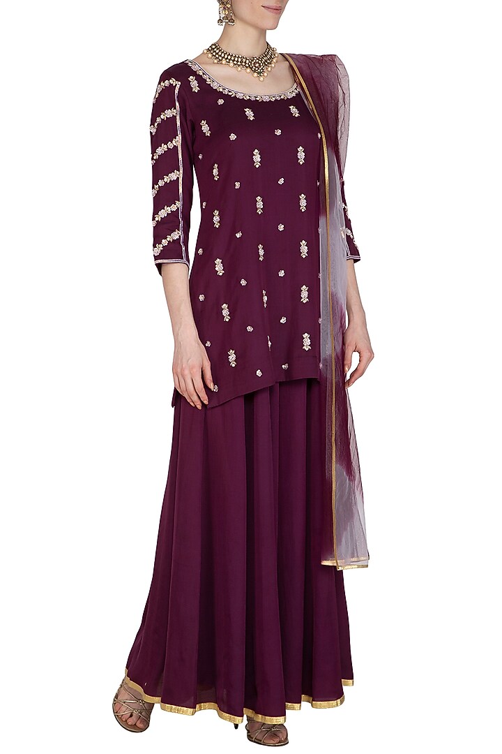 Wine Hand Embroidered Sharara Set by Kudi Pataka Designs at Pernia's ...